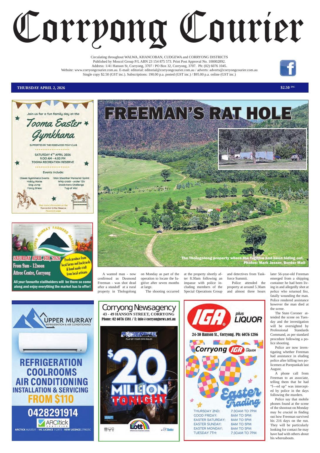 Corryong Courier, 2 April 2026 I Australian Rural & Regional News